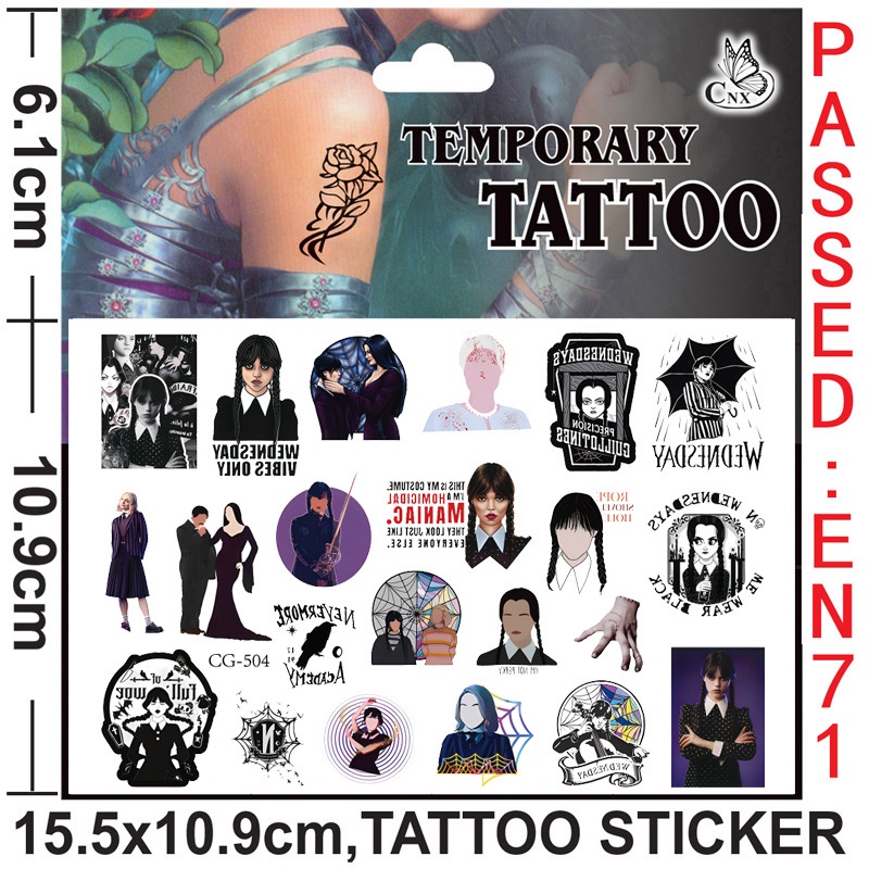Wednesday Addams Pegatins Tattoo Sticker Thing Hands Tattoo Stickers ...