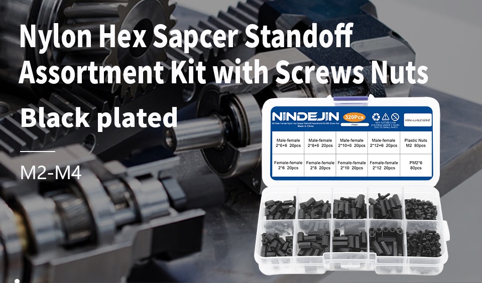 NINDEJIN Male Female Nylon Hex Standoff Kit with Plastic Screws Nuts M2 ...