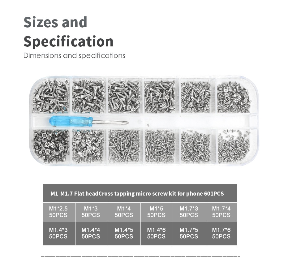 NINDEJIN 601pcs Electronic Screw Kit Nickel Plated Flat Round Head Mini ...