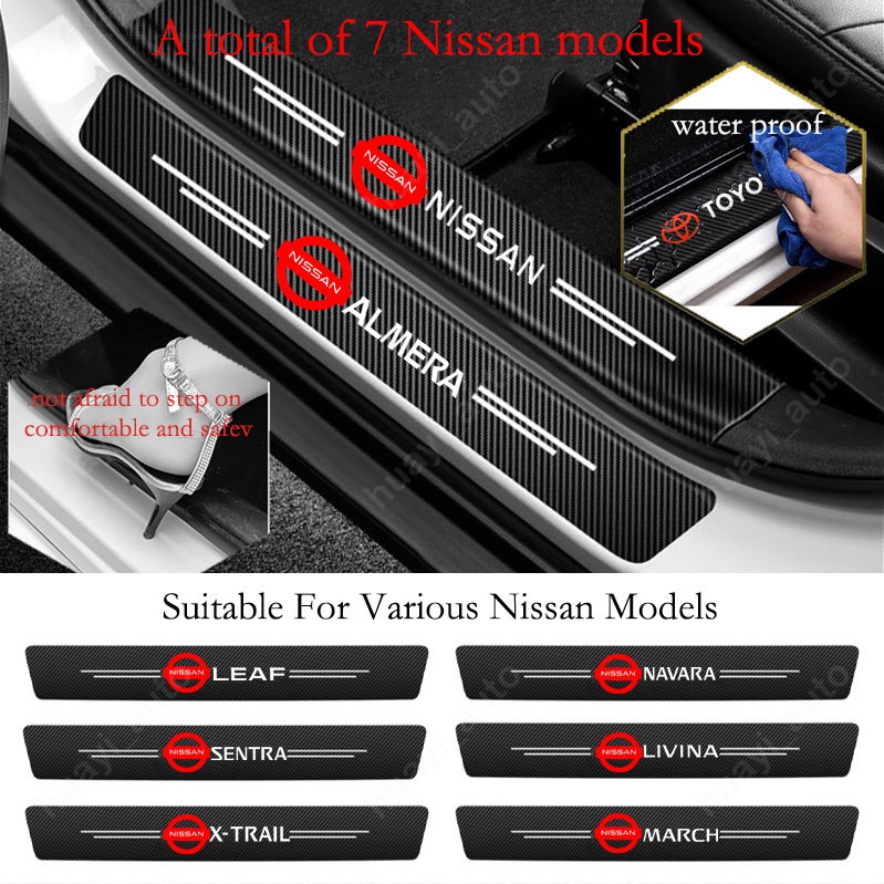 Nissan Navara Car Door Sill Sticker Anti-Scratch Carbon Fiber leather ...