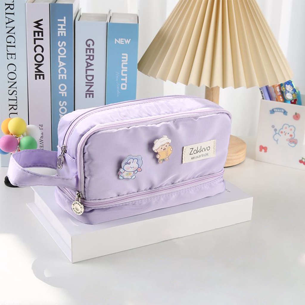 Large capacity Pencil Case Purple Canvas Pencil bag Cute Kawaii Pink ...