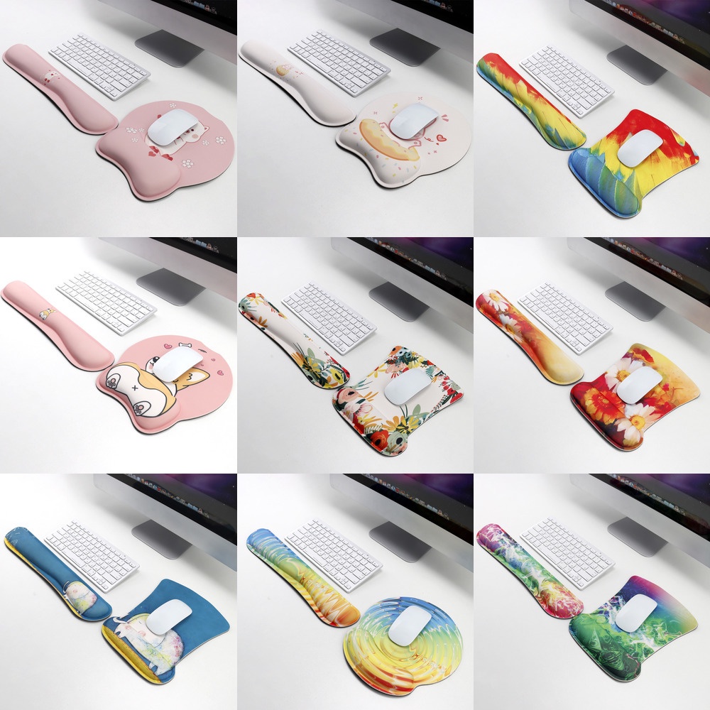 Mouse Pad Set with Wrist Rest Memory Foam Ergonomic Hand Support ...