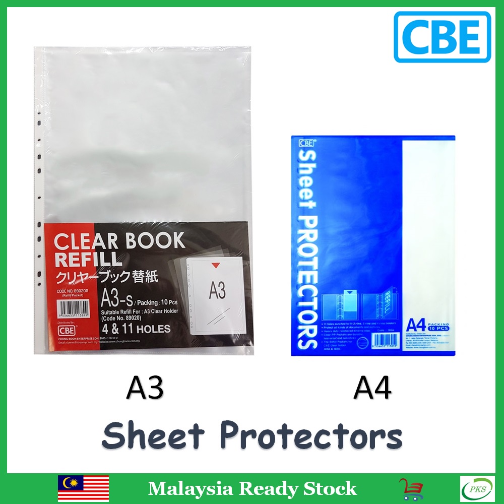 CBE A4/A3 Size Sheet Protector 10pcs/pkt File Clear Book Refill ...