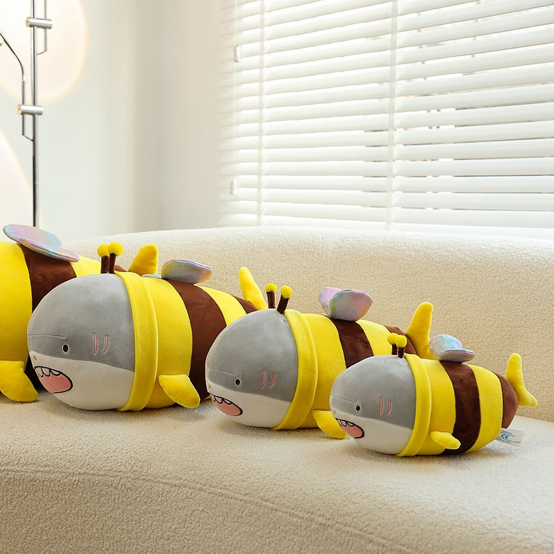 60cm Cute Bee Shark Plush Toy Stuffed Doll Animal Pillow Soft Cushion ...