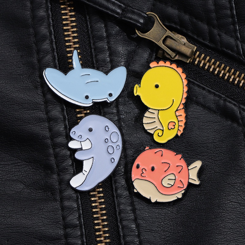 Cartoon Cute Marine Animal Whale Enamel Pin Shark Seahorse Octopus ...