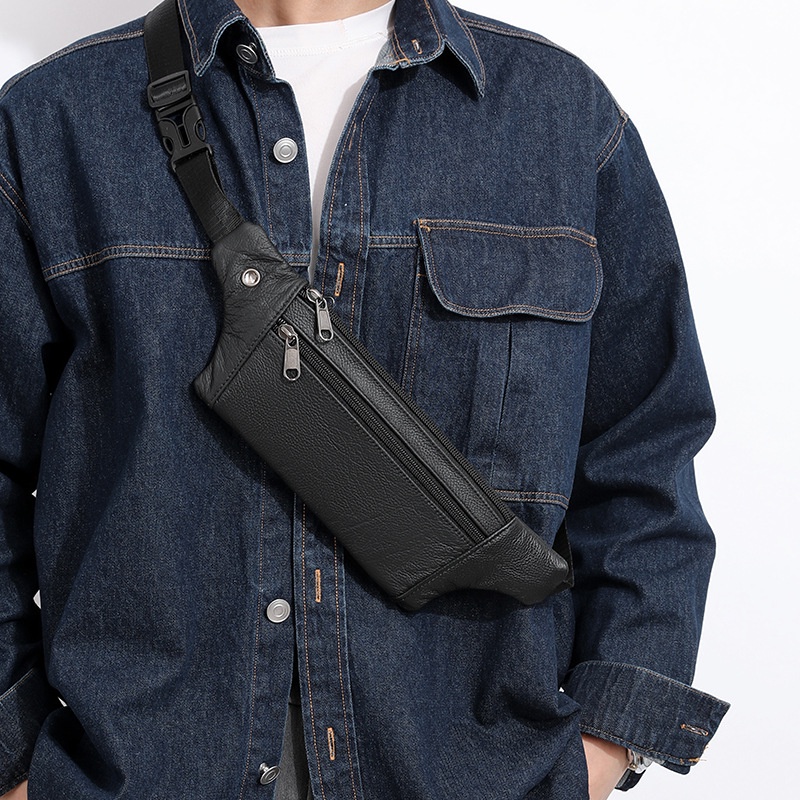 GENODERN Genuine Leather Men's Belt Bag Ultra-Thin Crossbody Bag ...