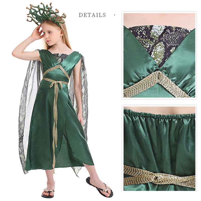 Snake Hydra Green Dress For Kids Girl Cosplay Costume Halloween Gorgon ...