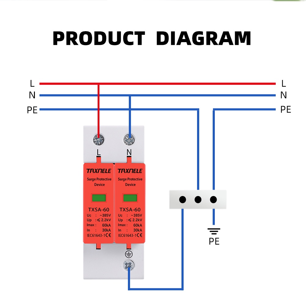 TAXNELE AC SPD Din rail 20KA 40KA 60KA 2P 385V House Lightning Surge Protector Low-voltage ...