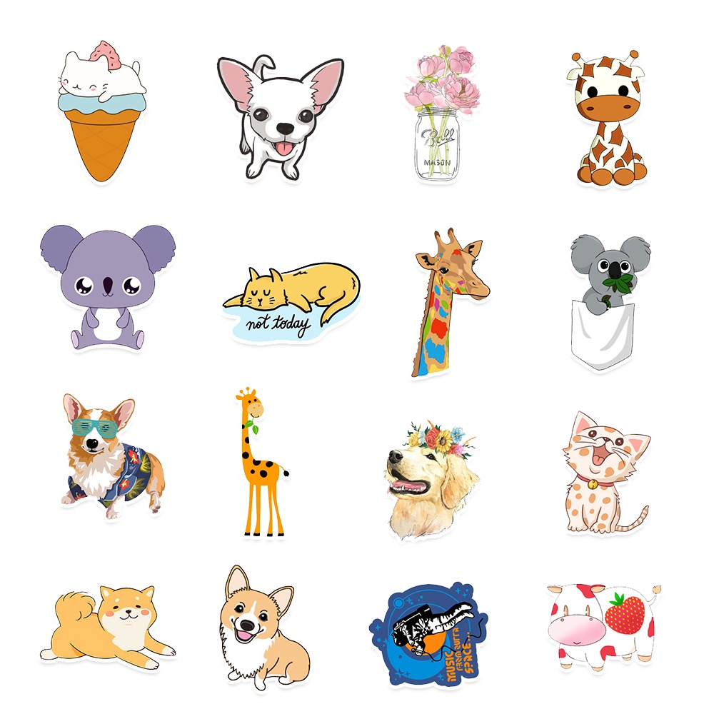 MUYA 50pcs Mini Animal Stickers Pack Cartoon Astronaut Waterproof Vinyl ...
