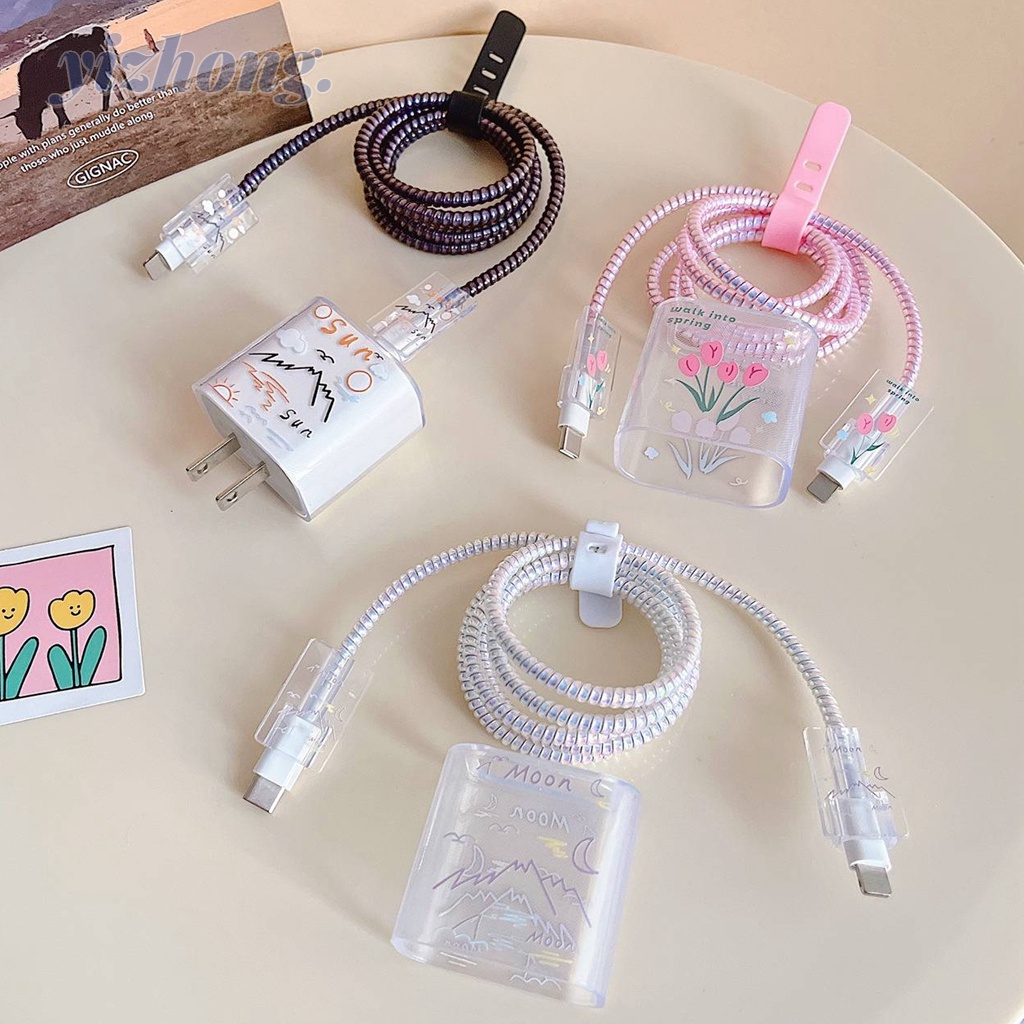 Casing for IPhone 20W/18W Charger Plug Cover Line Drawing Sun Moon ...