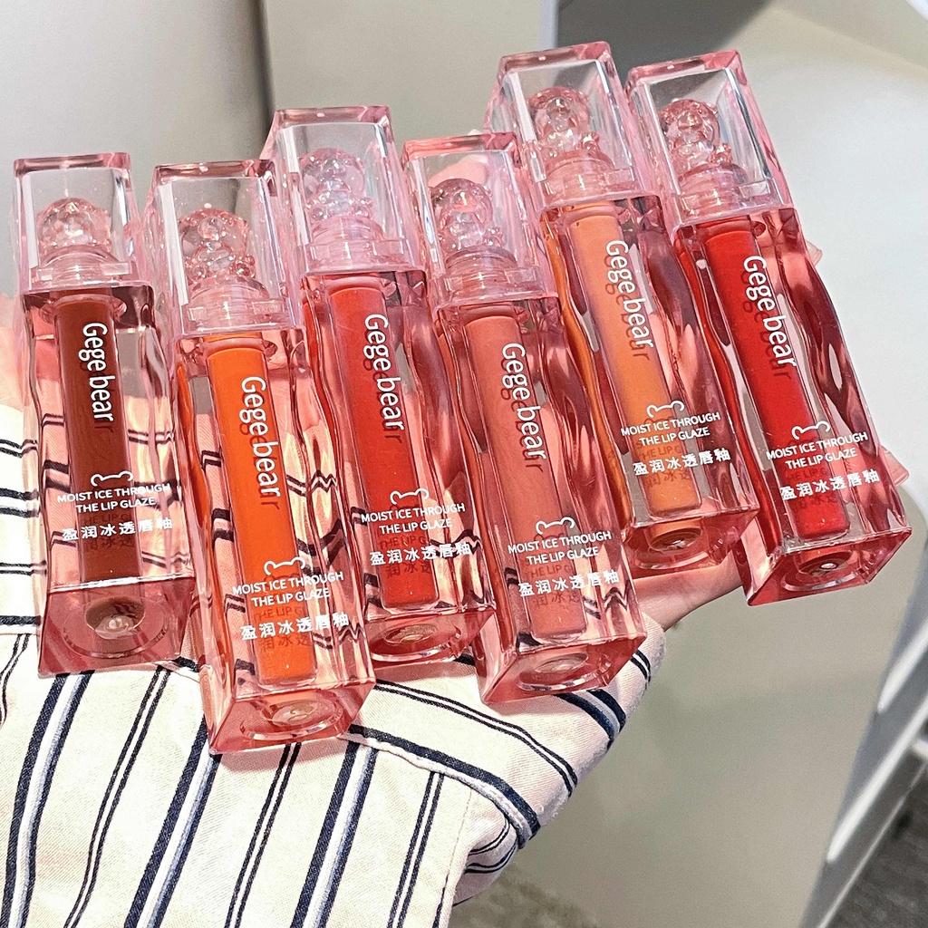ABPOPA GEGE BEAR Moist Ice Througe Lip Glaze Water Tint Sensing Mirror ...