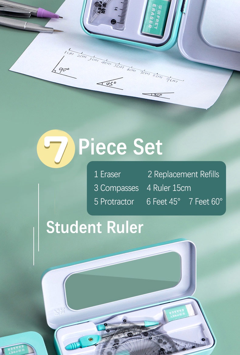 7pcs/Set Geometry Compasses//Triangle Ruler/Ruler/Protractor Exam ...