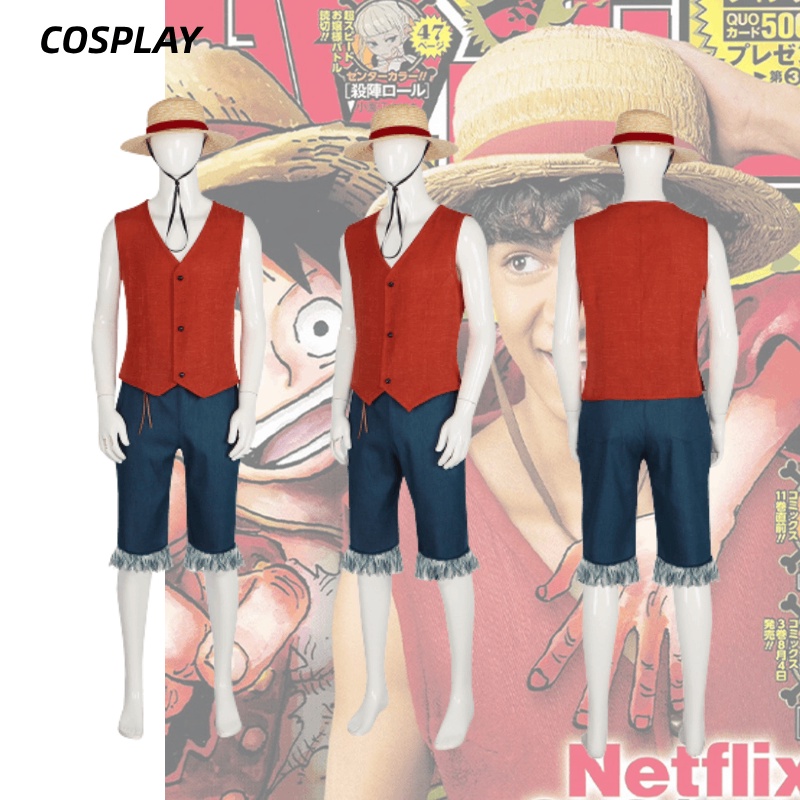 One Piece Luffy Real-life Movie Cosplay Costume Hat Set Halloween Xmas ...