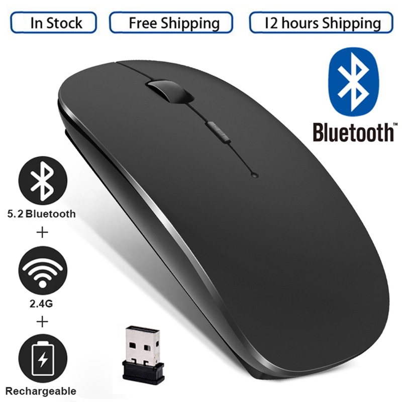 2.4Ghz Bluetooth Wireless Rechargeable Mouse Ergonomic Mini USB Silent ...