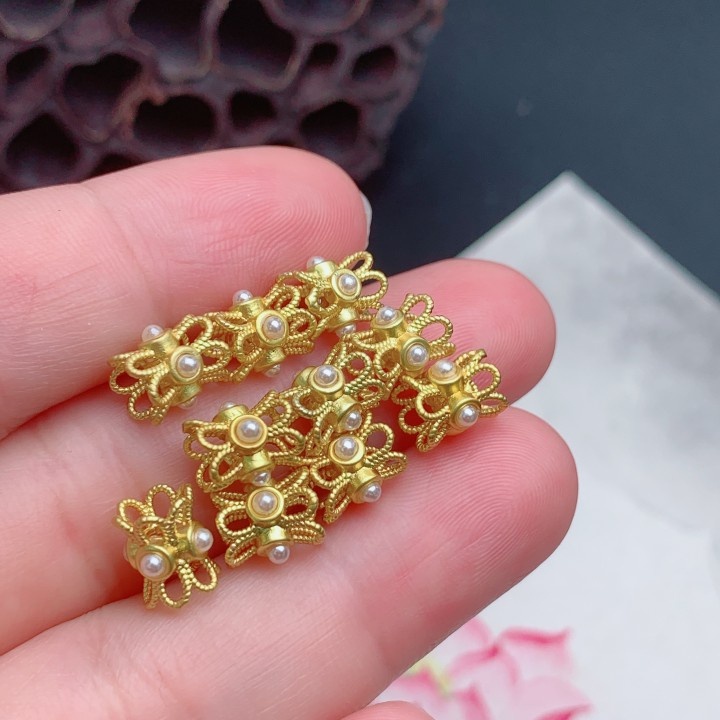 14k Color Retention Sand Gold Shell Beads Inlaid Double Receptacle ...