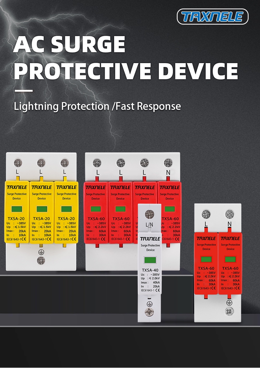 TAXNELE AC SPD 1P 2P 3P 4P Surge Protector Low Voltage Household Lightning Arrester 20KA 40KA ...