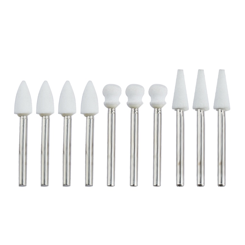 10pcs White Stone Polishing FG Burs Cone/Flame/Round Shape Abrasion Bur ...