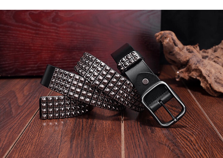 2023 Luxury Metal Rivet Punk Hip-Hop Belt NEW Genuine Leather mens ...