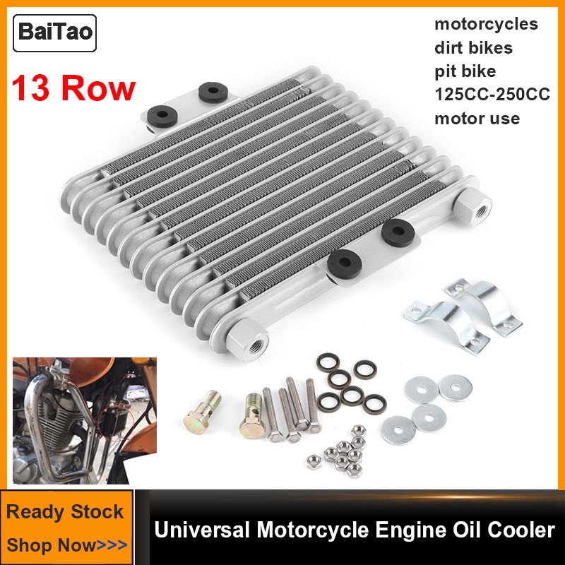 13 Row Universal Motorcycle Engine Oil Cooler Cooling Radiator Replacement 125-250CC Sier ...