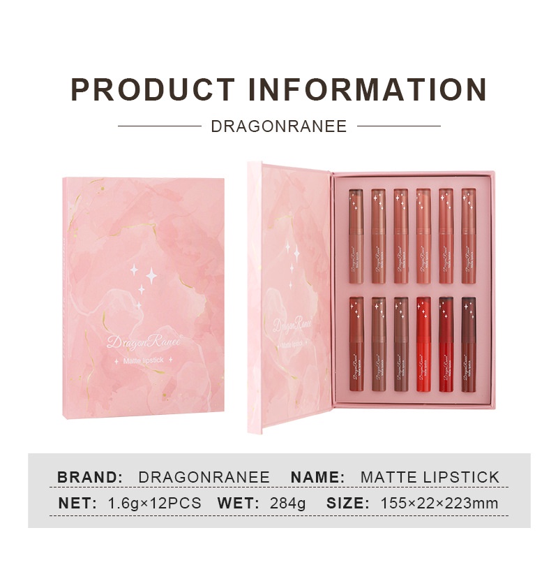 Dragon Ranee Velvet Matte Lipstick Waterproof 12 Colors Lipgloss Beauty ...