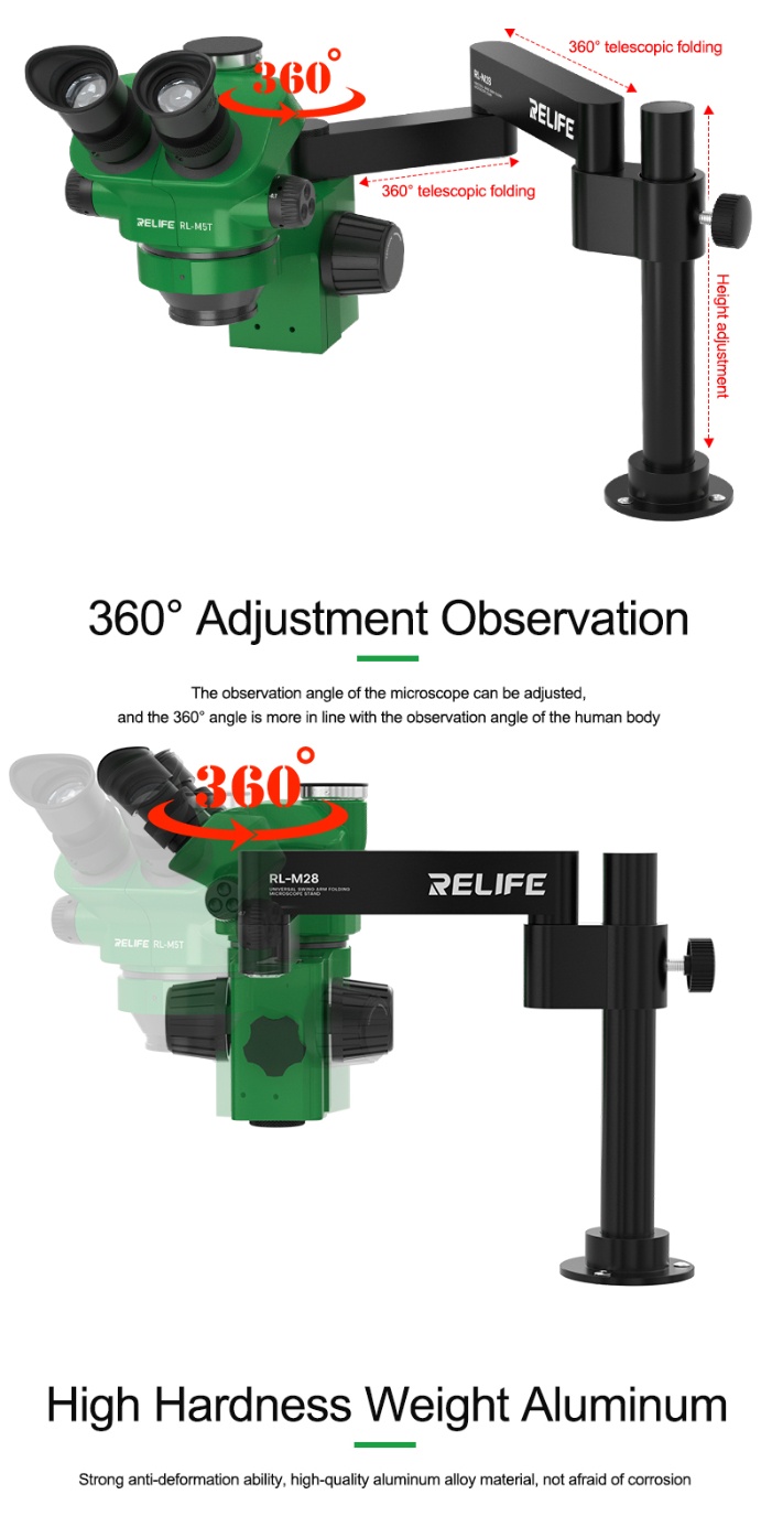 RELIFE RL-M28 Universal Microscope Swing Arm Bracket Telescopic Folding ...