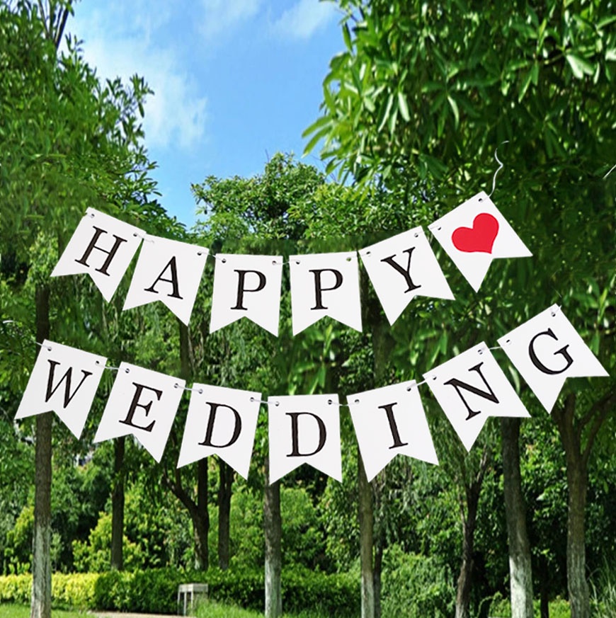Happy Wedding Just Married Bunting Banner Bridal Shower Marriage Photo ...