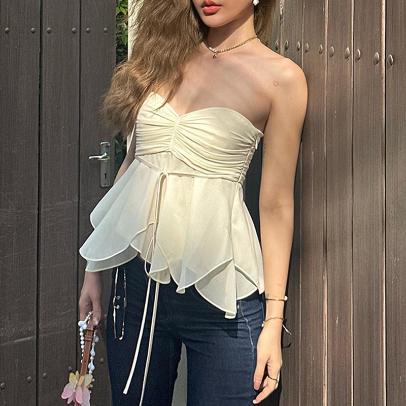Sweeticme Women's Vacation Irregular Slim Fit Crinkled Casual Tube Tops ...