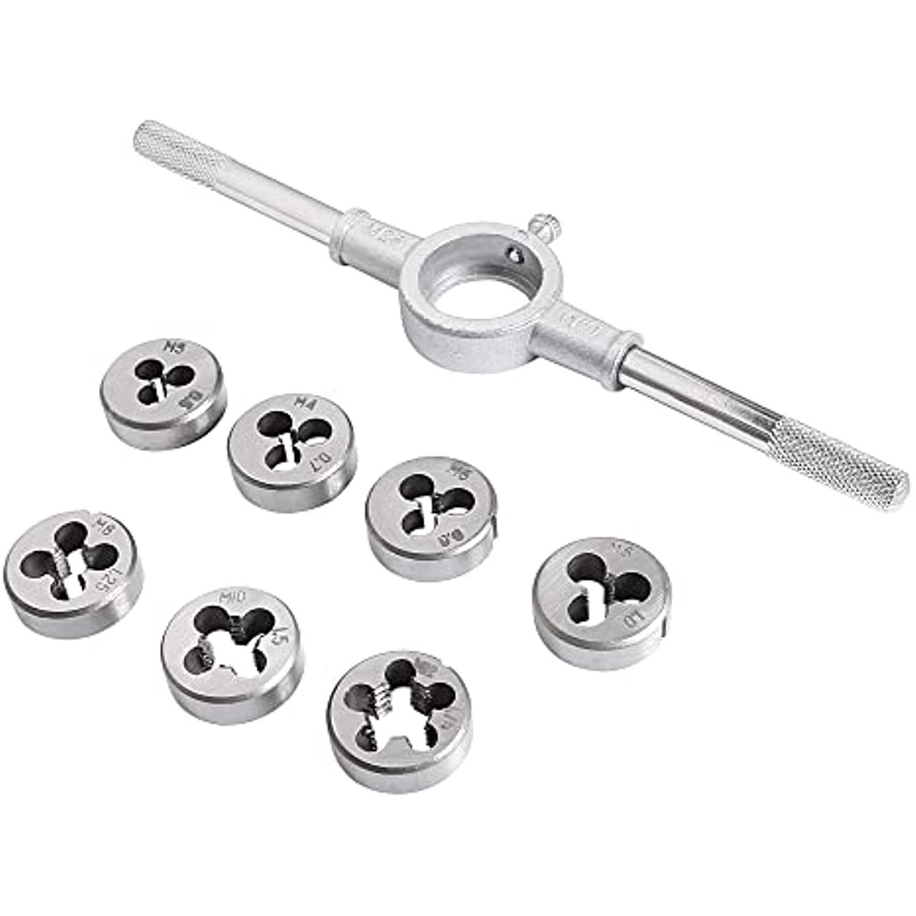 8pcs Round Die Stock Handle Wrench Set, M3 M4 M5 M6 M8 M10 M12 Metric Threading Dies & 25mm (1 ...