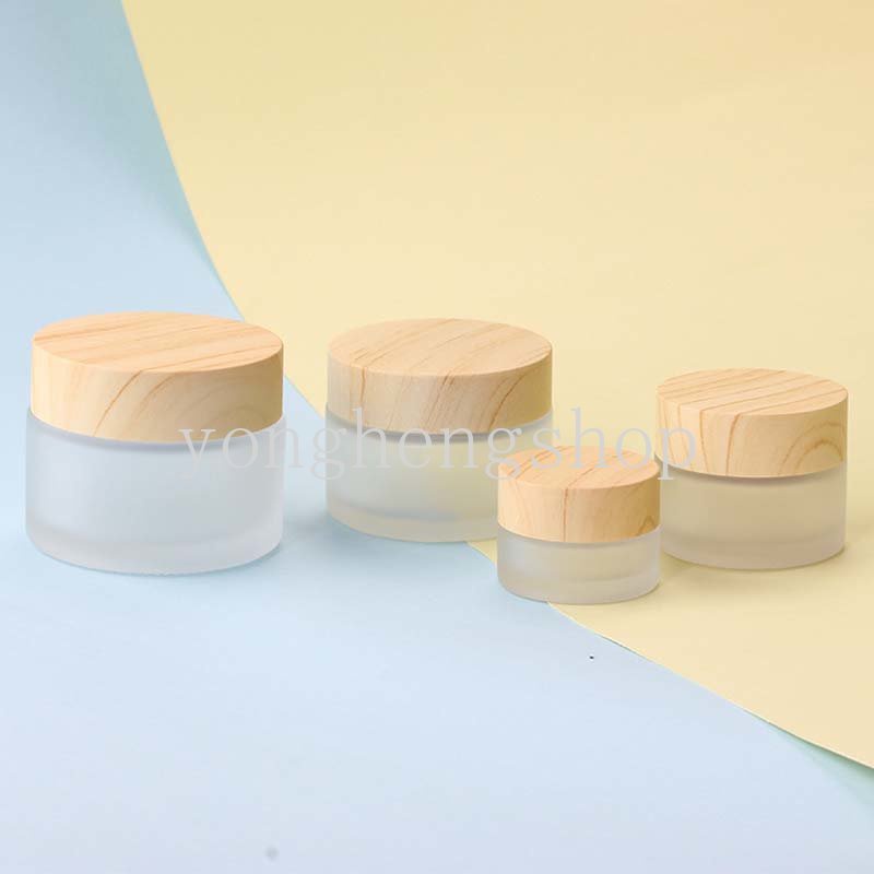 10g/30g/50g Wood Grain Glass Cream Box Frosted Glass Face Cream Jar ...