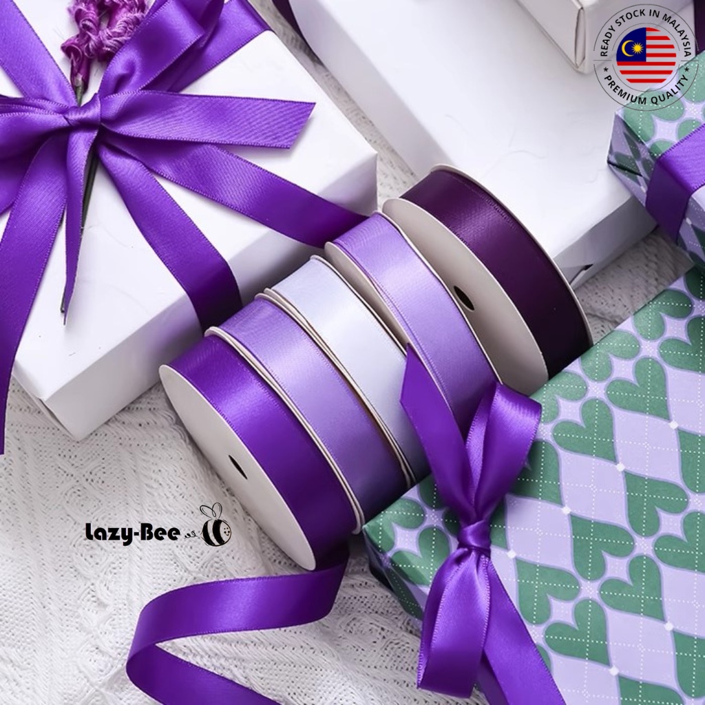 LAZY BEE Purple Ungu 5 Meters Premium Double Faced Satin Ribbon Wedding ...