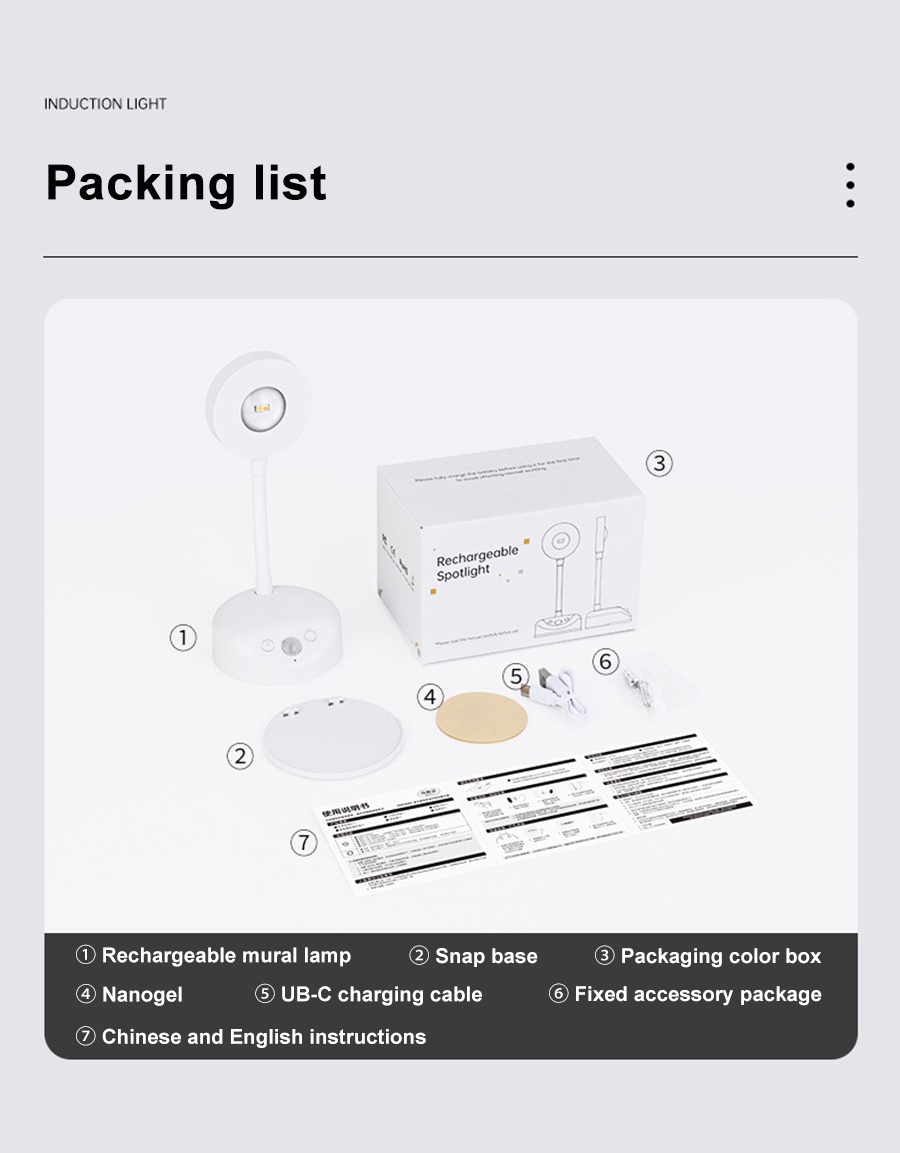 LED Motion Sensor Wall Light Spotlight Wireless USB Rechargeable for ...