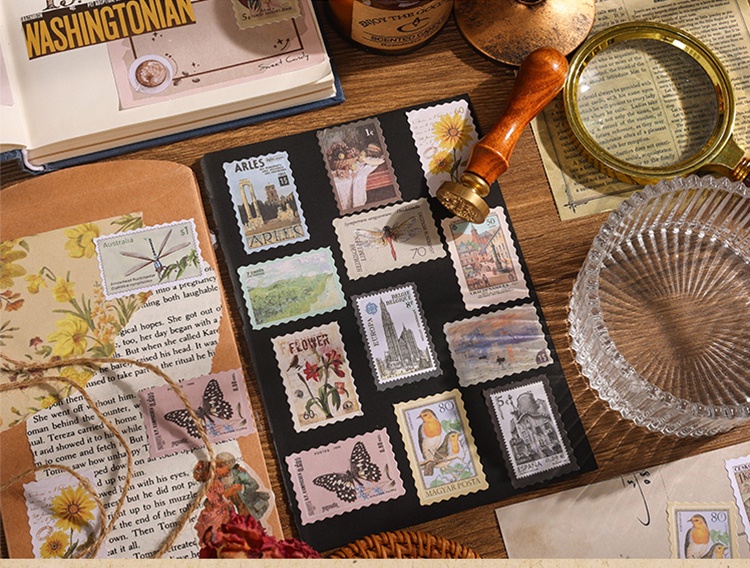 48 Pcs Vintage Stamp Style Stickers Pack Scrapbook Deco DIY Stamp ...