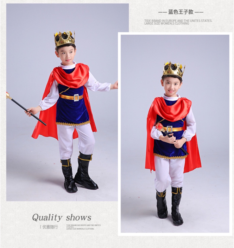 Boys Prince King Cosplay Costume Cloak Scepter Set Halloween Theme ...