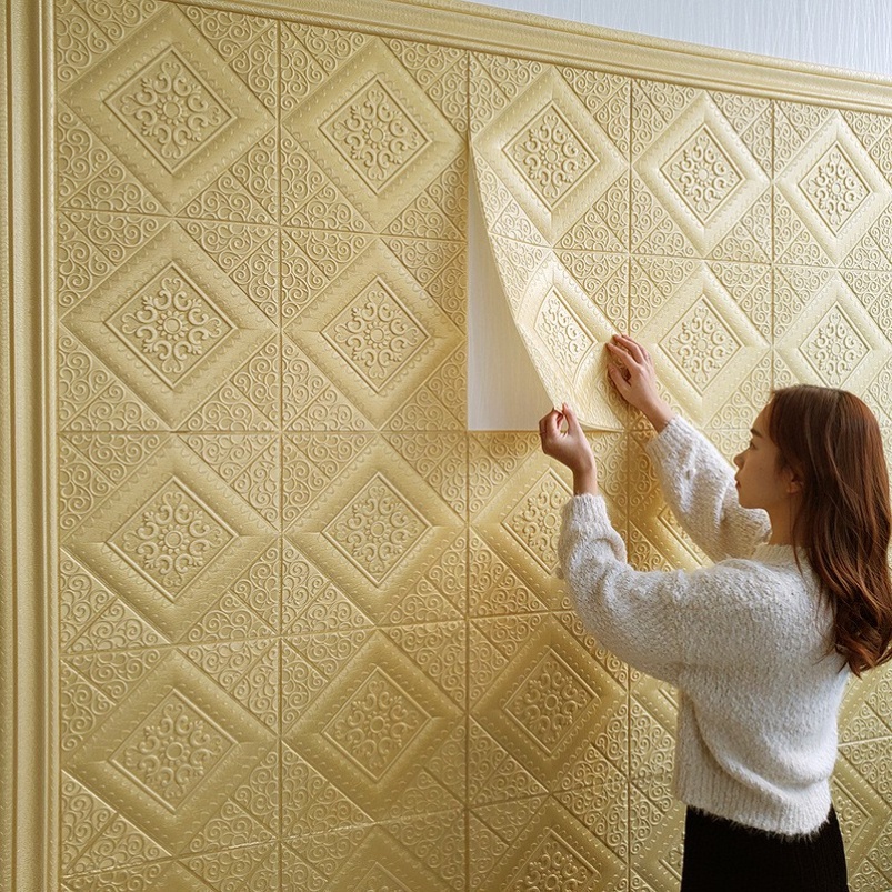 3D Foam Wallpaper Adhesive Design Wall Paper Dinding Wall Sticker ...