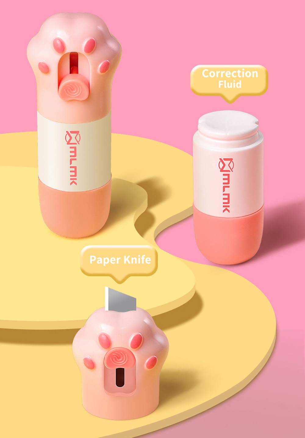 2 IN 1 Thermal Paper Correction Liquid Parcel Box Opener Knife Cartoon ...