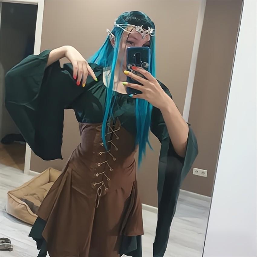 Plus Size Medieval Women Woodland Elf Fairy Dress Corset Set Top Skirts ...