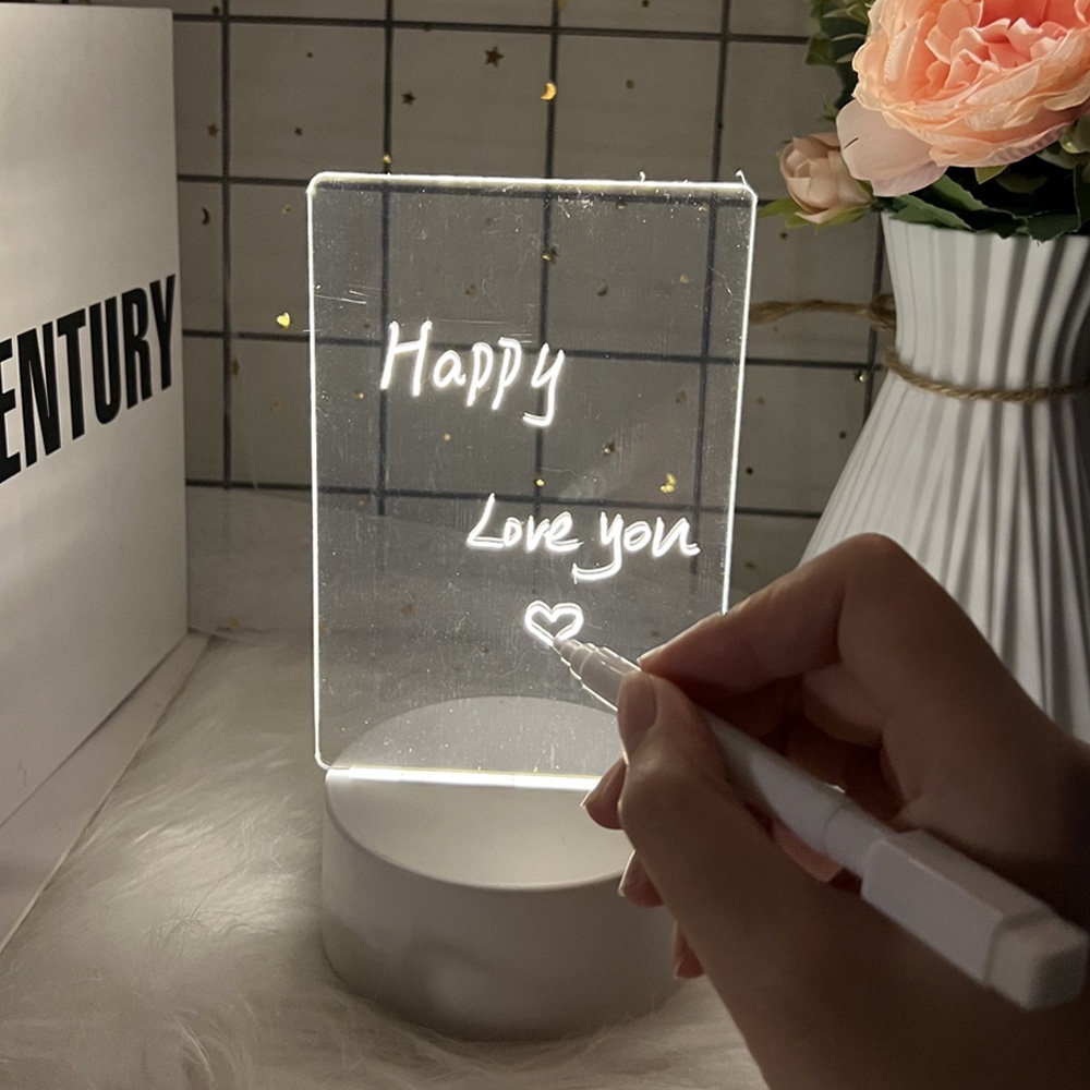 3D Lamp Acrylic Note Board USB LED Night Light Clear Writing Boards ...