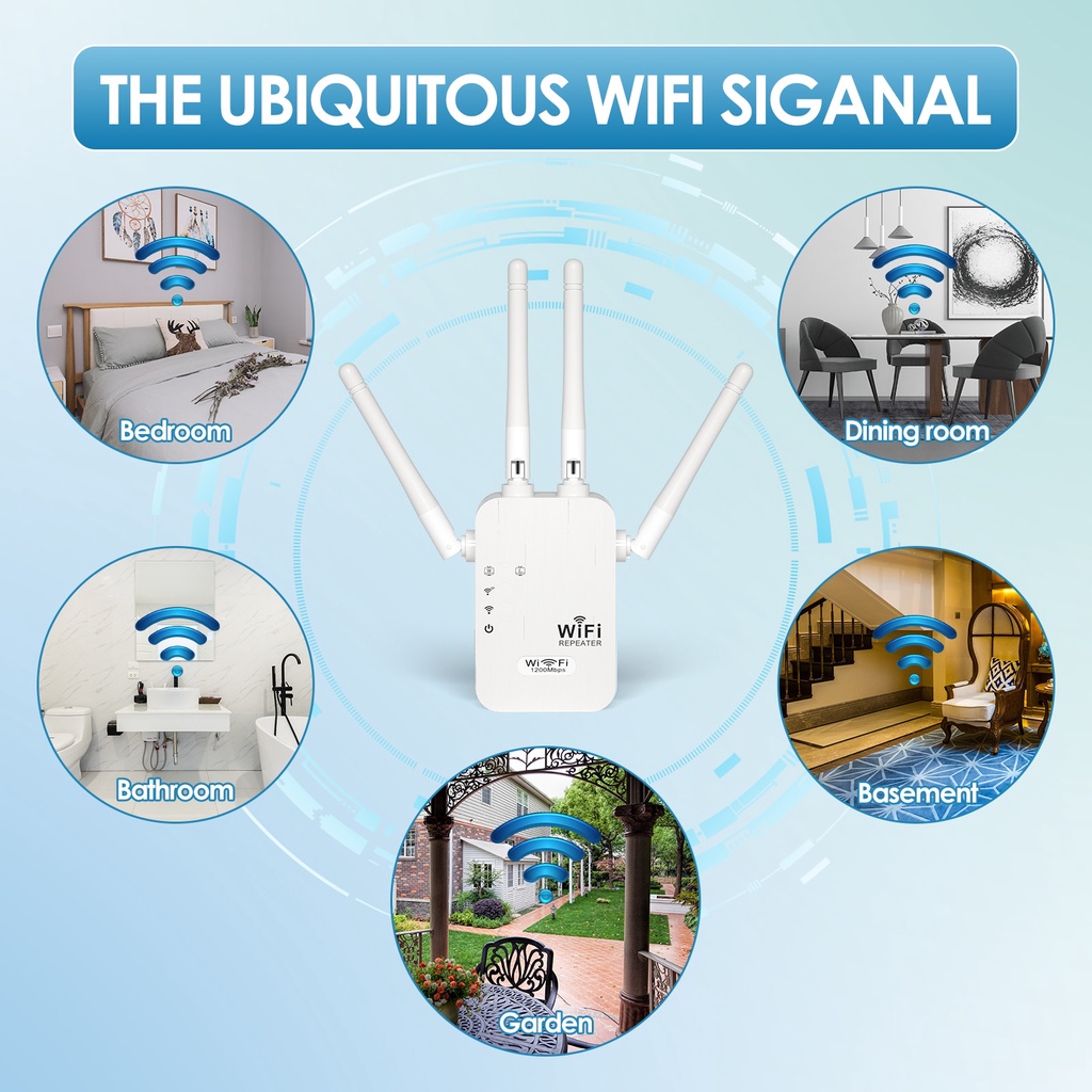 1200Mbps WiFi Repeater 5 Ghz WIFI Extender Wireless Wi-Fi Booster Repeater 1200Mbps Network ...
