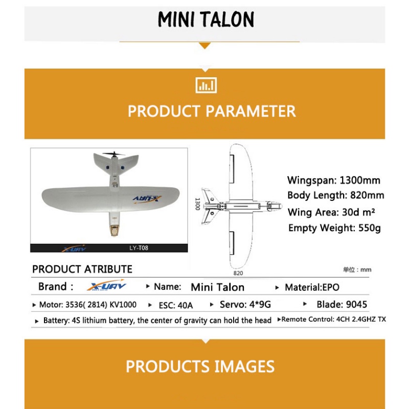 X-uav Mini Talon EPO 1300mm Wingspan V-tail FPV RC Model Radio Remote ...