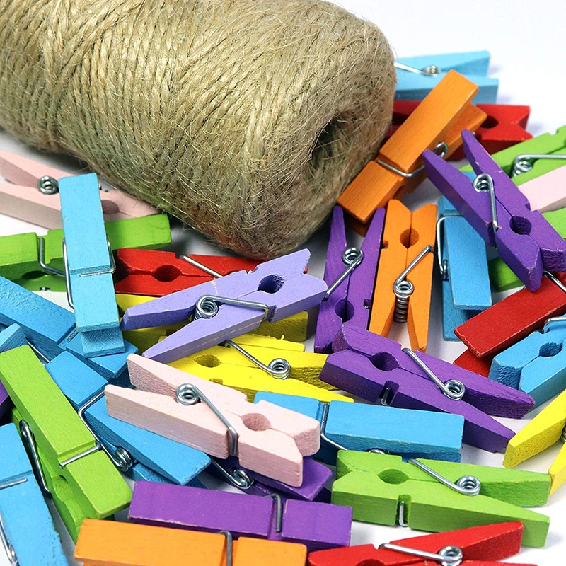 100Pcs Colorful Wooden Clips Natural Wood Clamp Picture Clips Mini ...