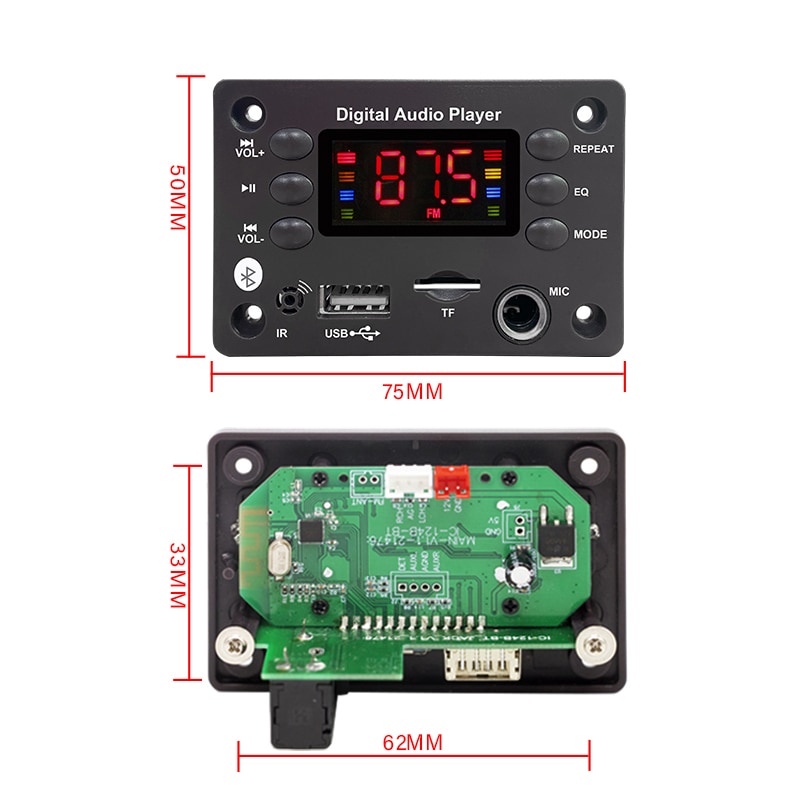 Bluetooth5.0 MP3 Decoder Board DC 5V 12V Lossless Car Audio Amplifier ...