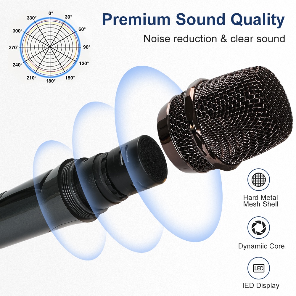 2 In 1 UHF Wireless Microphone Karaoke Dual Handheld Dynamic Mic ...