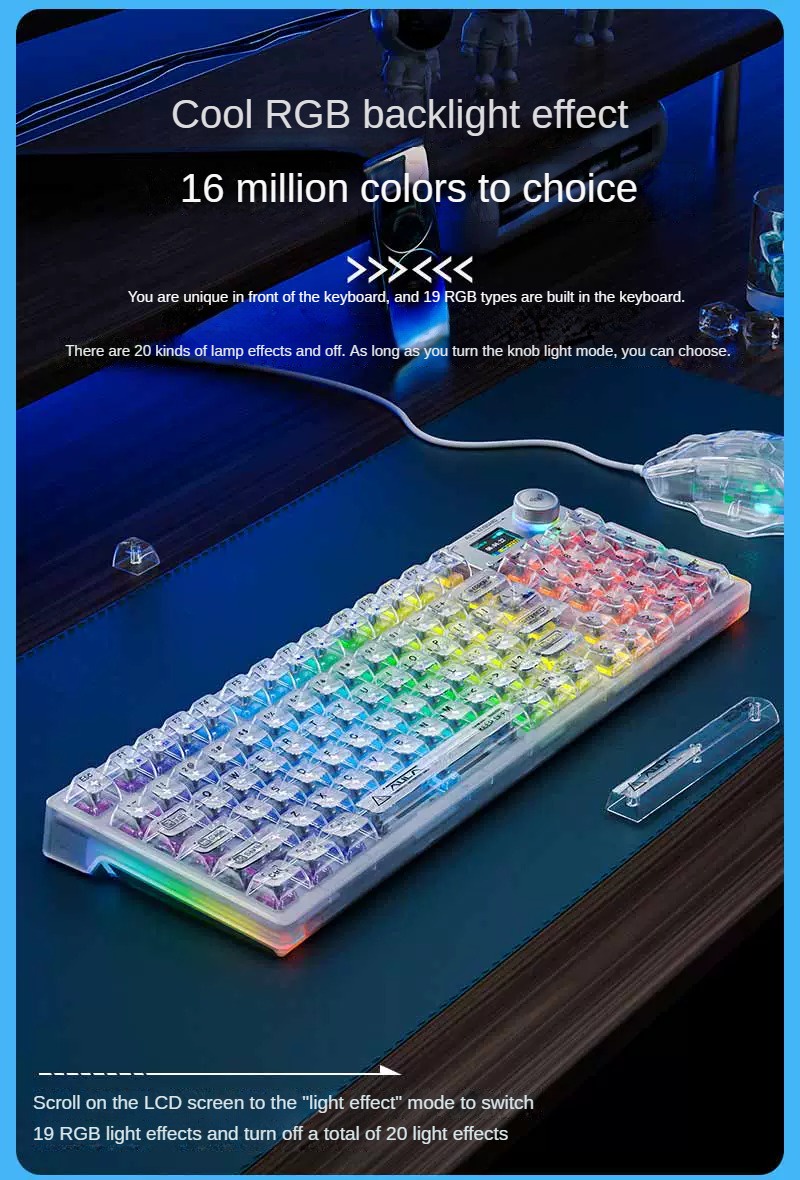 Ready stock Aula F98pro three-mode transparent RGB mechanical keyboard ...