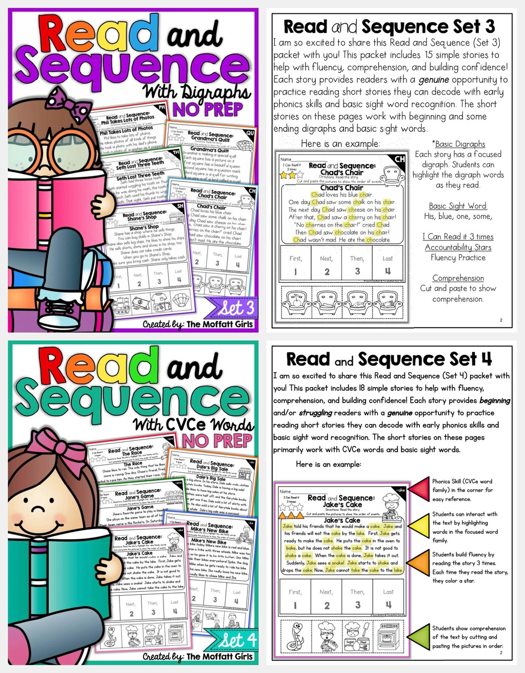 4 books Read and Sequence with CVCe words Digraphs Blends - kid ...