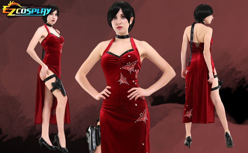 Resident 4 Ada Wong Cosplay Costume Evil Cheongsam Dress Bag Halloween