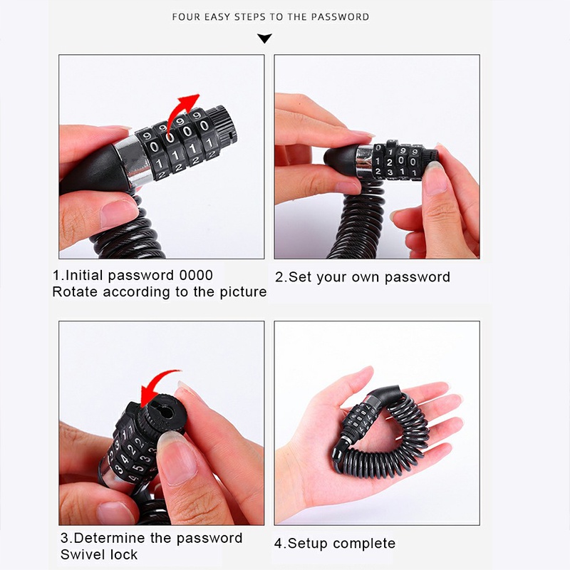 Lock Anti-Theft Bike Lock Helmet Lock Chain Backpack Cycling Password ...