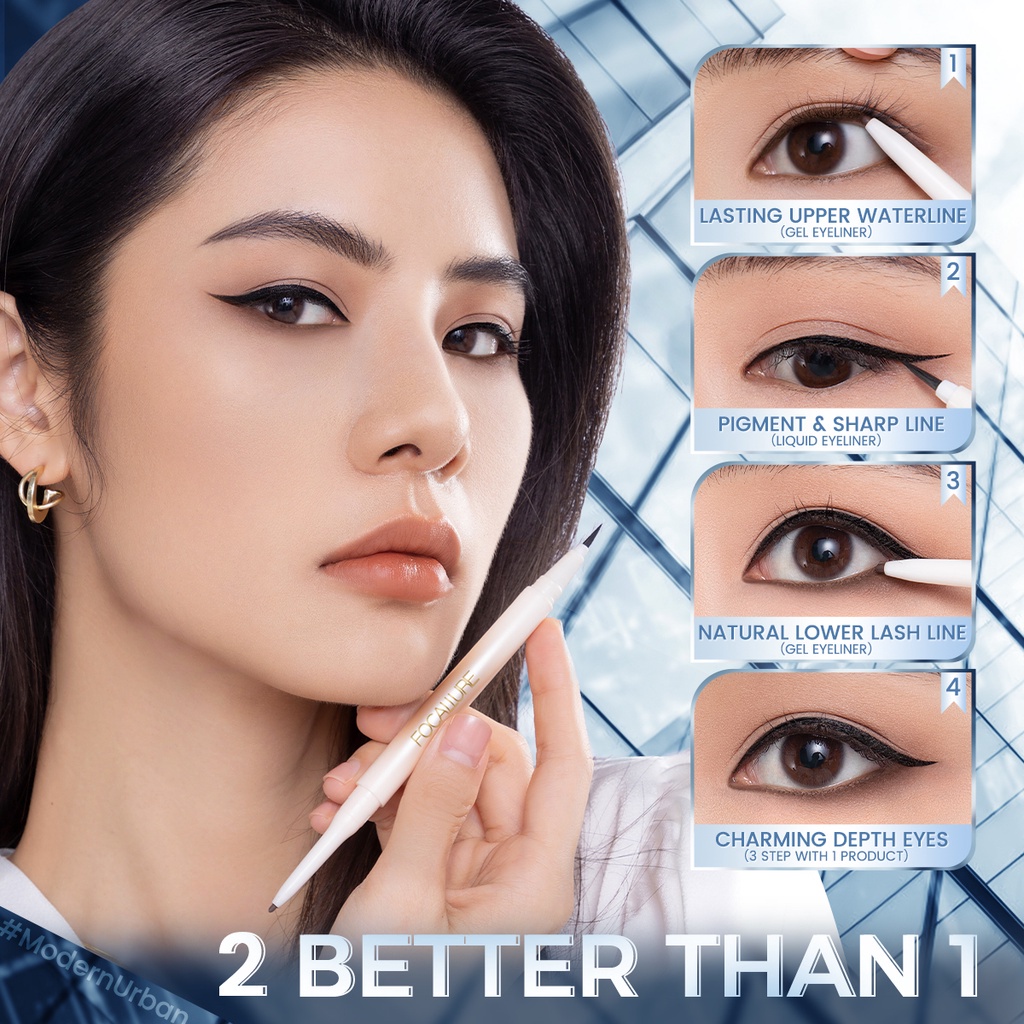 MAY FOCALLURE FA240 Long Lasting Eyeliner Double-Ended 2-In-1 High ...