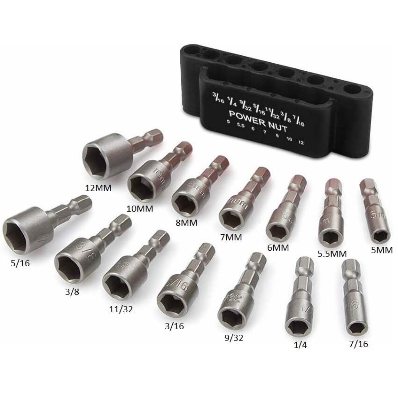 14Pcs 5-12mm Power Nut Driver Drill Bit Set Hexagonal Shank Hex Nut ...