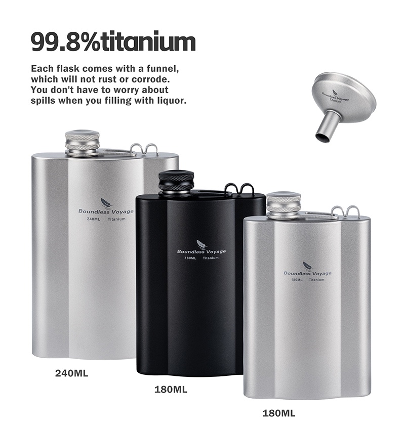 Boundless Voyage Titanium Hip Flask with Funnel 180ml / 240ml Outdoor ...