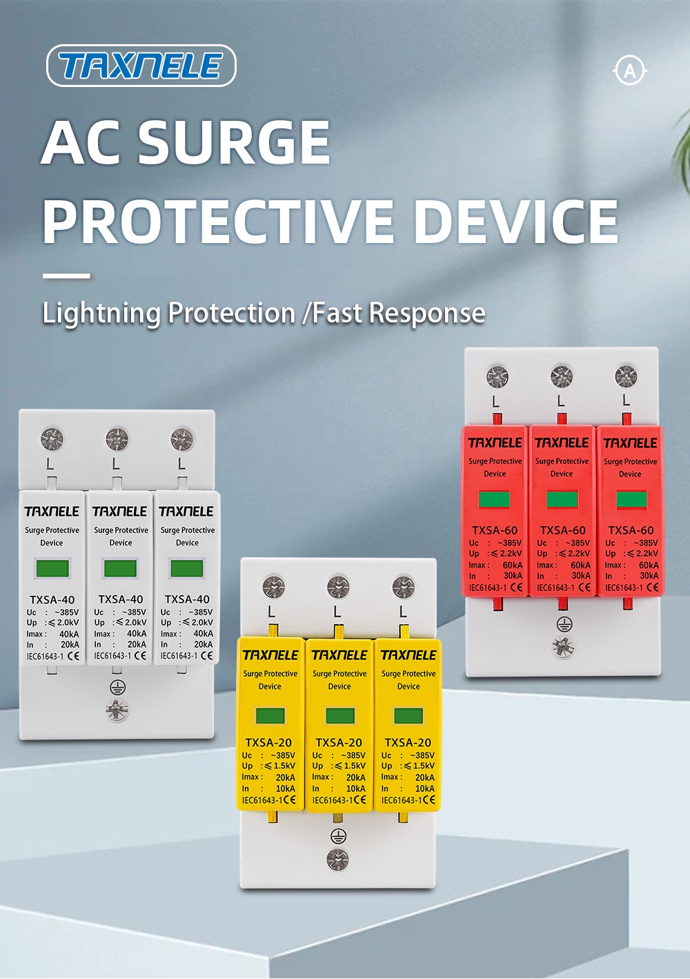 SPD 3 Phase Surge Protector Low Voltage AC Distribution Household ...